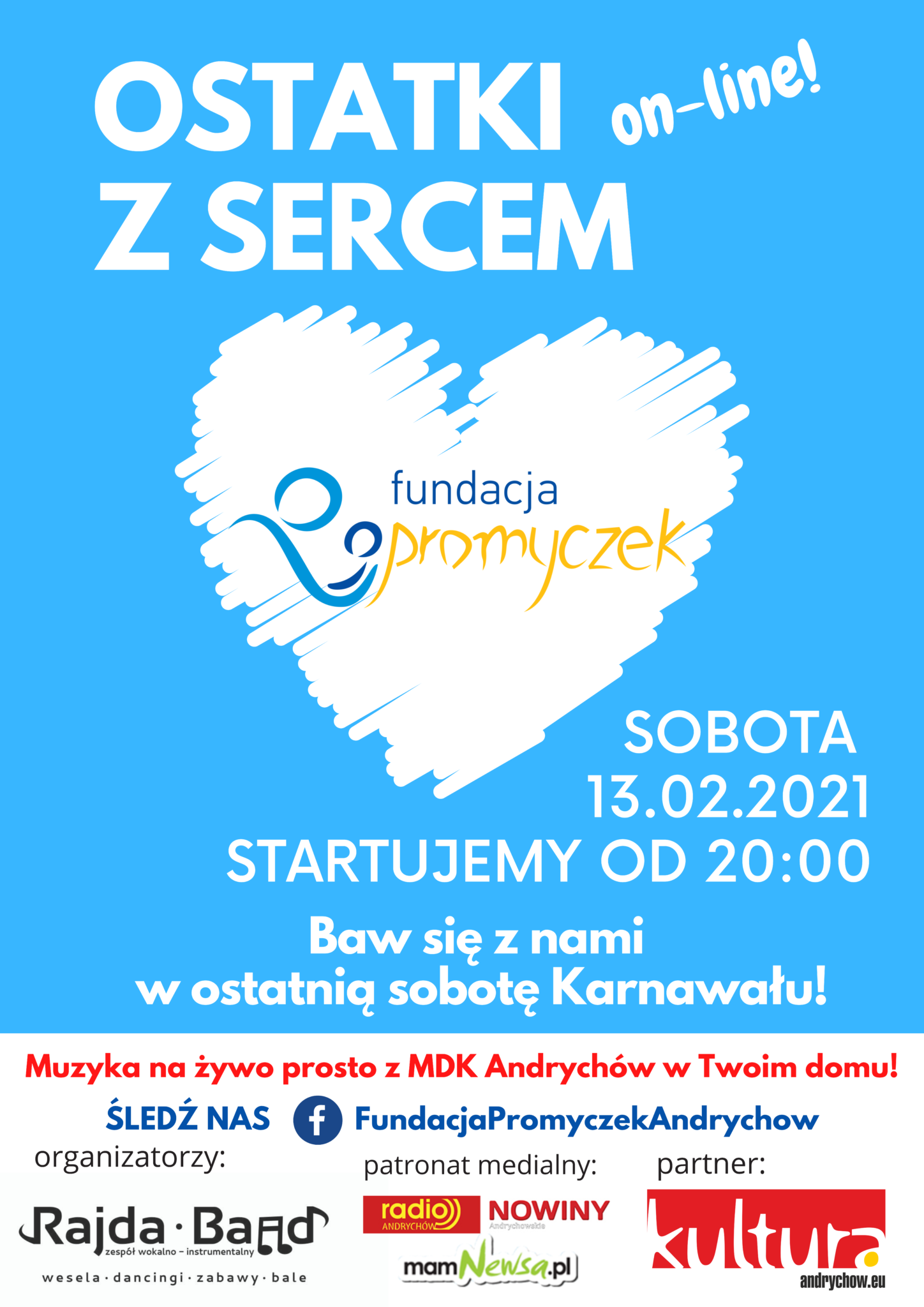 Zapraszamy na Ostatki z sercem ON-LINE dla Fundacji "Promyczek" - Fundacja Promyczek Andrychów